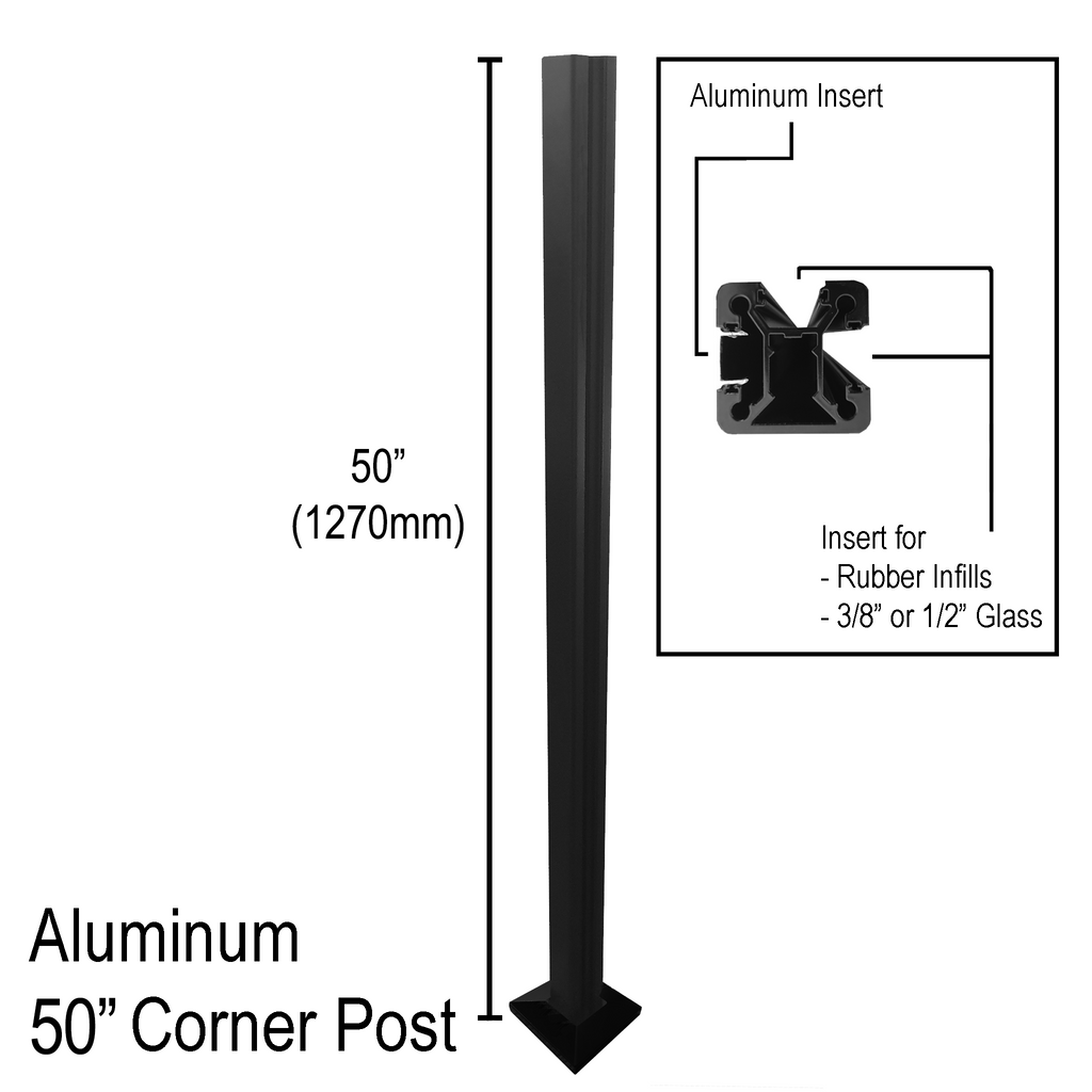 [ALPOST-50] Aluminum Post - 50" Base Height - Inline / Corner / End-Sq ...