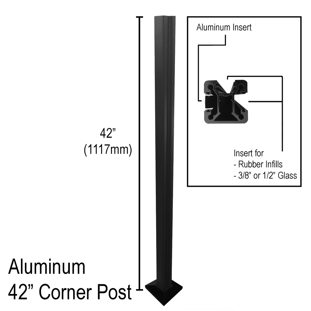 [ALPOST-42] Aluminum Post - 42" Base Height - Inline / Corner / End-Sq ...