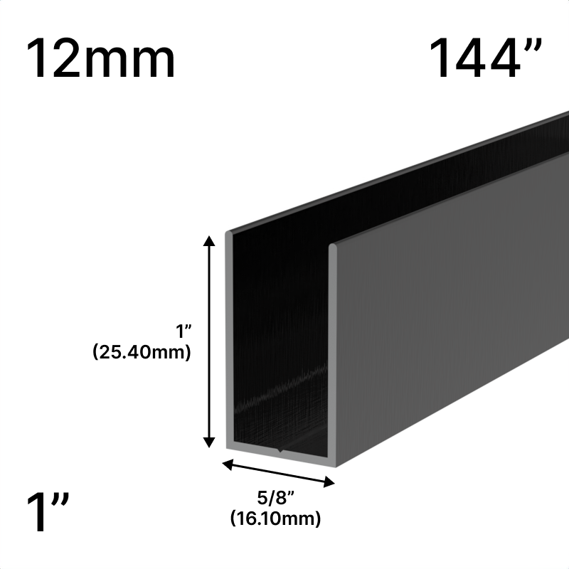 [UCH14412] Shower U-Channel - 12mm Glass (144") - 1" Height – Grey Goat ...