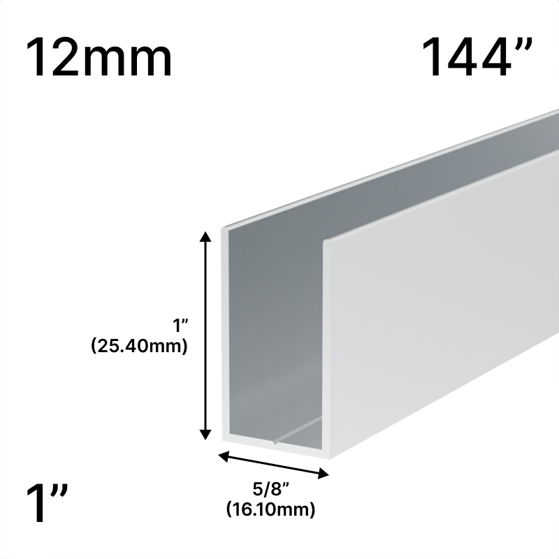 [UCH14412] Shower U-Channel - 12mm Glass (144") - 1" Height – Grey Goat ...