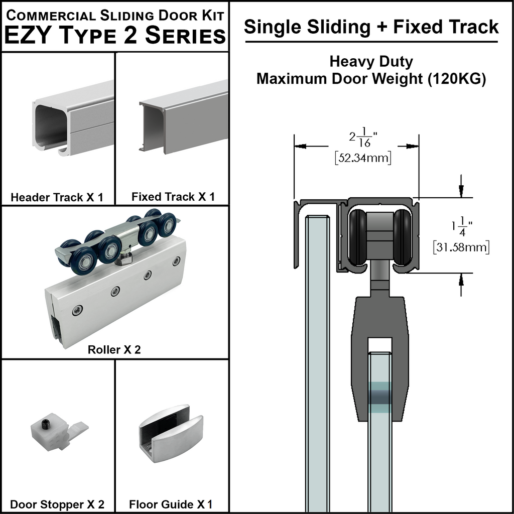 [EZY2HDSDP] Heavy Duty Sliding Door Kit - Single Sliding + Panel Track ...