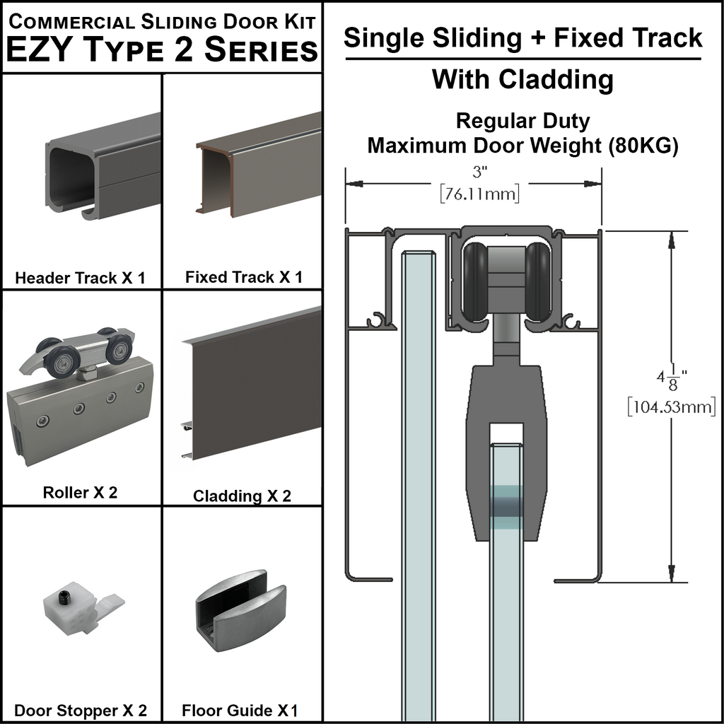 [EZY2CLDSDP] Commercial Sliding Door Kit - EZY2 - w/Cladding - Single ...