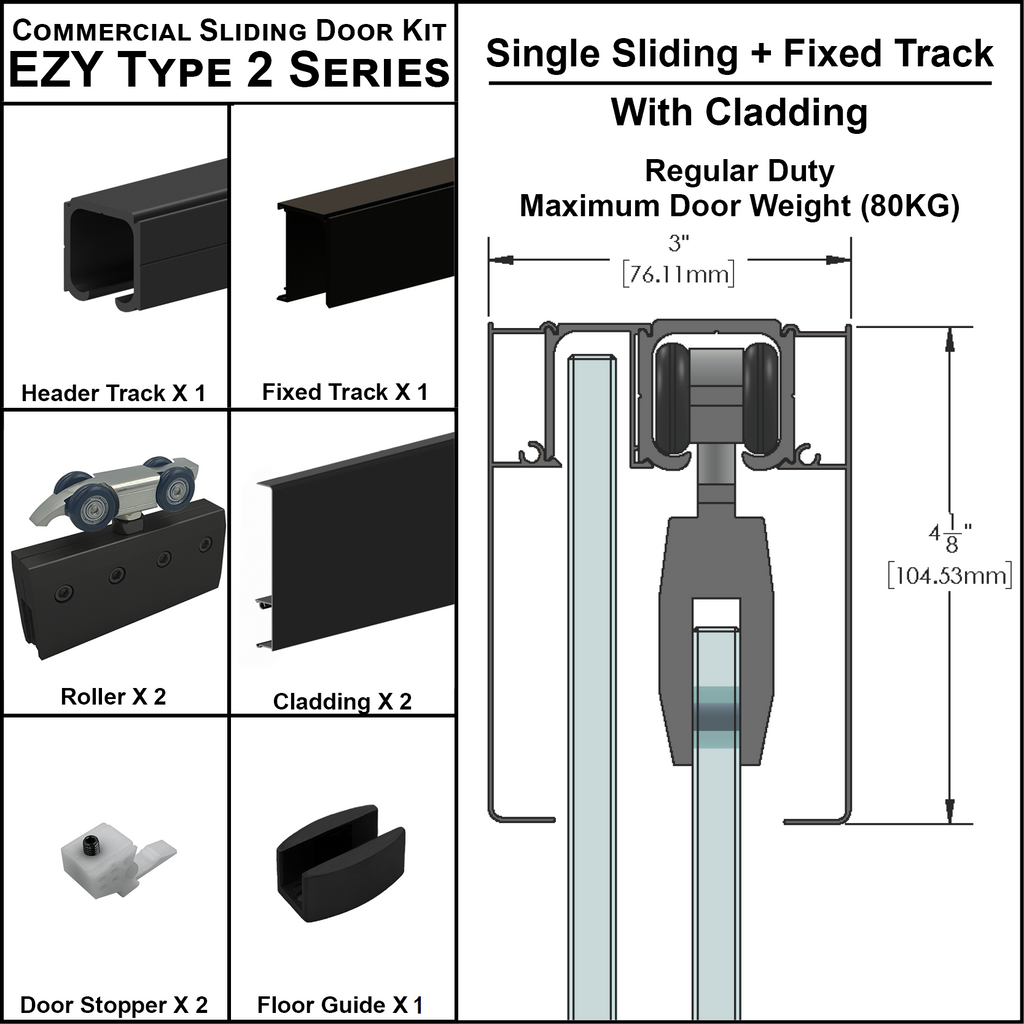 [EZY2CLDSDP] Commercial Sliding Door Kit - EZY2 - w/Cladding - Single ...