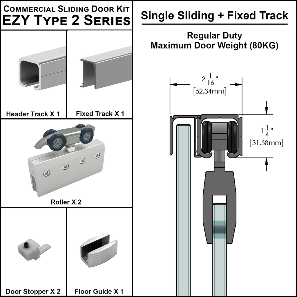 [EZY2SDP] Commercial Sliding Door Kit - EZY2 - Single Sliding + Fixed ...
